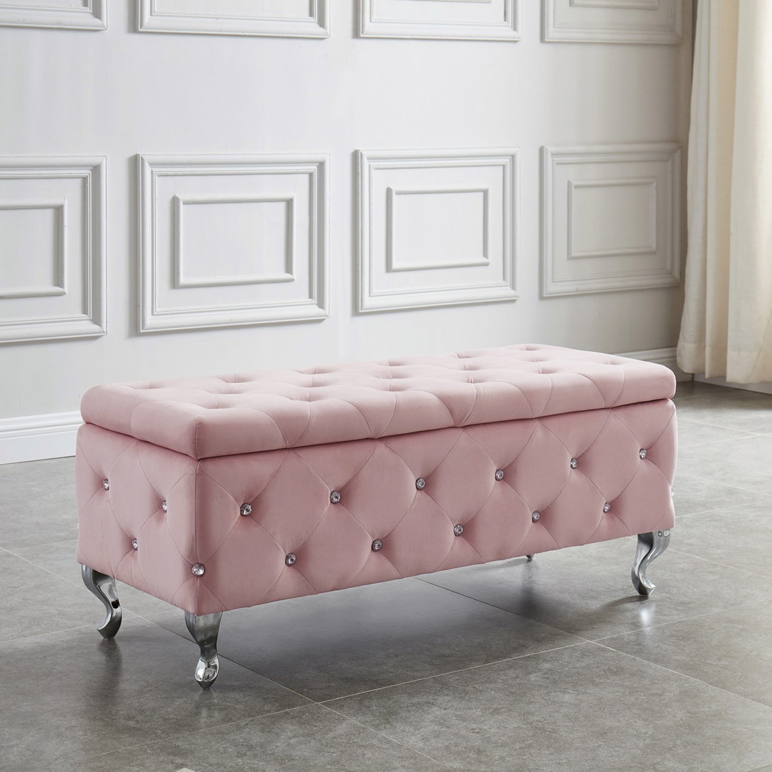 Worldwide Monique Rectangular Storage Ottoman In Blush Pink Furniture