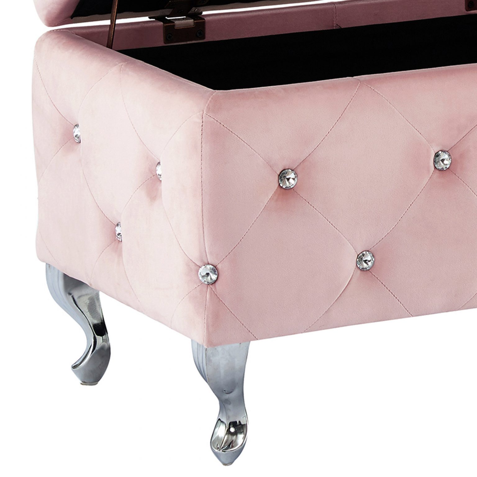 Worldwide Monique Rectangular Storage Ottoman In Blush Pink Furniture