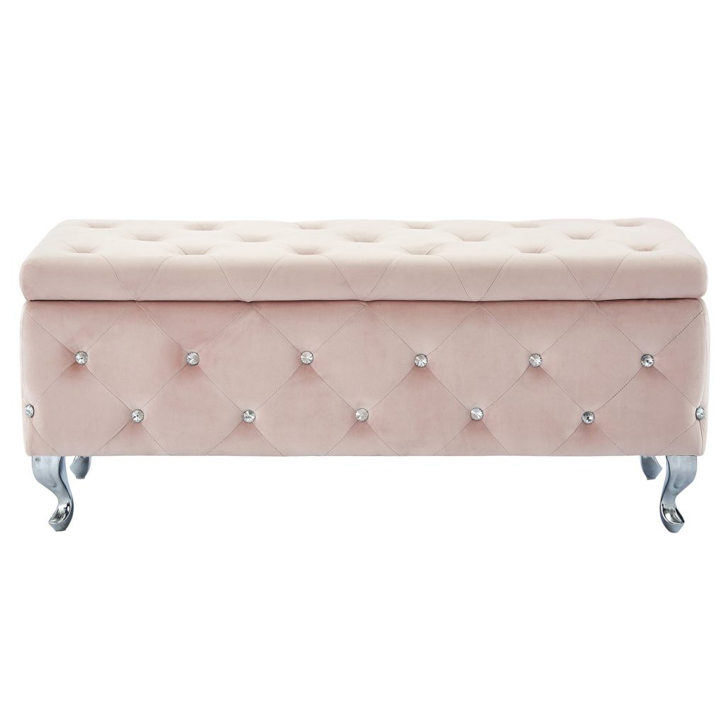 Worldwide Monique Rectangular Storage Ottoman In Blush Pink Furniture